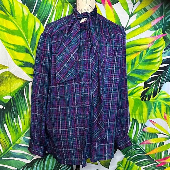 Pendleton | Tops | Vintage Pendleton 2w Country Sophisticate Window Pane Plaid Tie Neck Purple ...